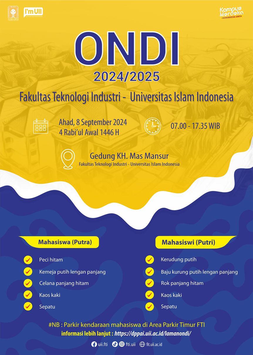 [Update] Informasi Orientasi Nilai Dasar Islam (ONDI) Mahasiswa Baru FTI UII Angkatan 2024 dan ...